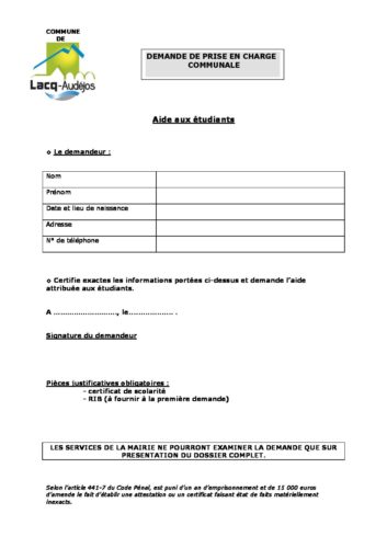 Aide aux étudiants - Commune de Lacq